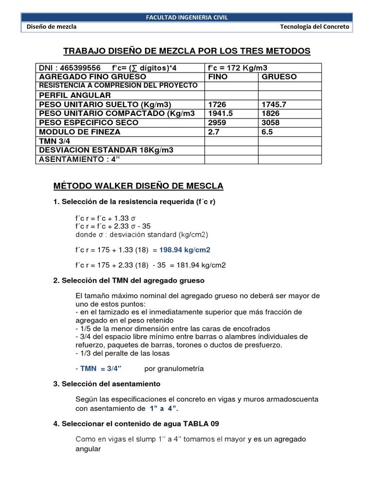 Método Walker Diseño de Mescla | PDF | Hormigón | Cemento