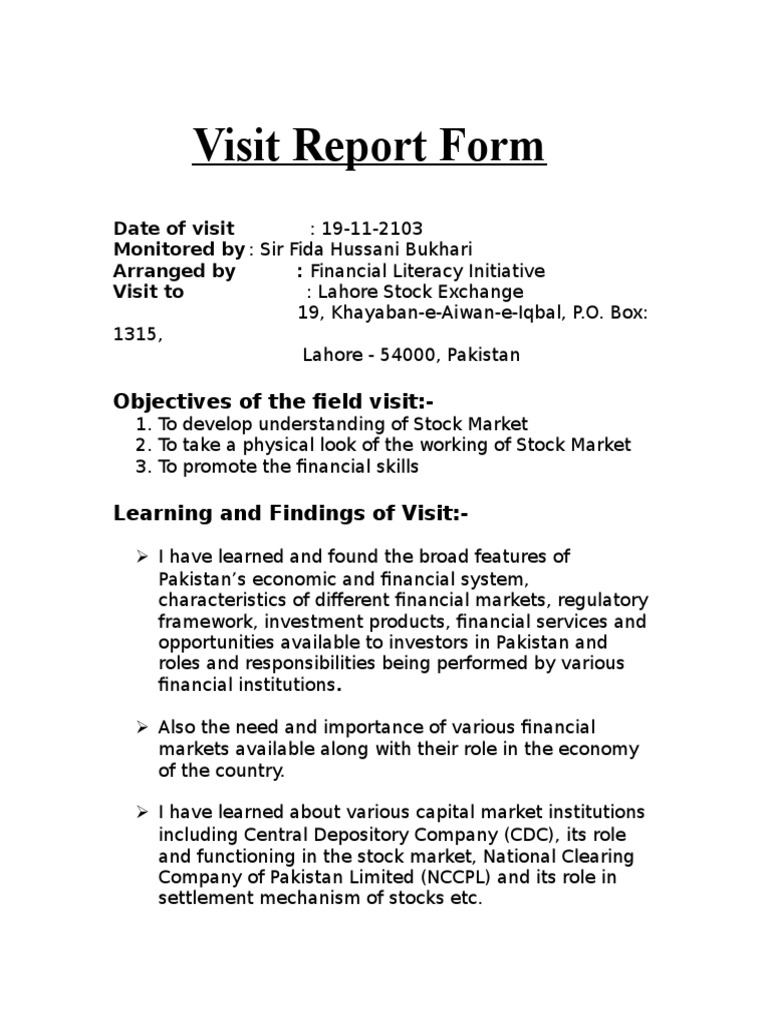 Field Visit Report Format | PDF