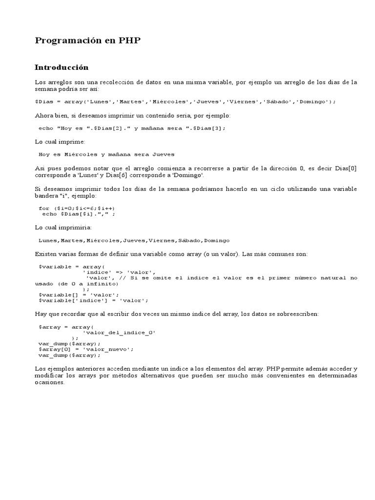 Programación en PHP - ARRAY | PDF | Estructura de datos de matriz | Gestión de datos