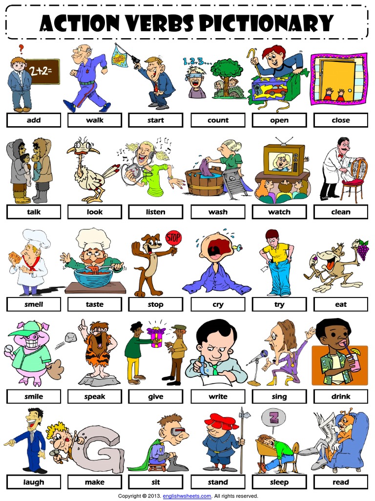 Action Verbs Pictionary 1 Handout PDF | PDF | Language Arts ...