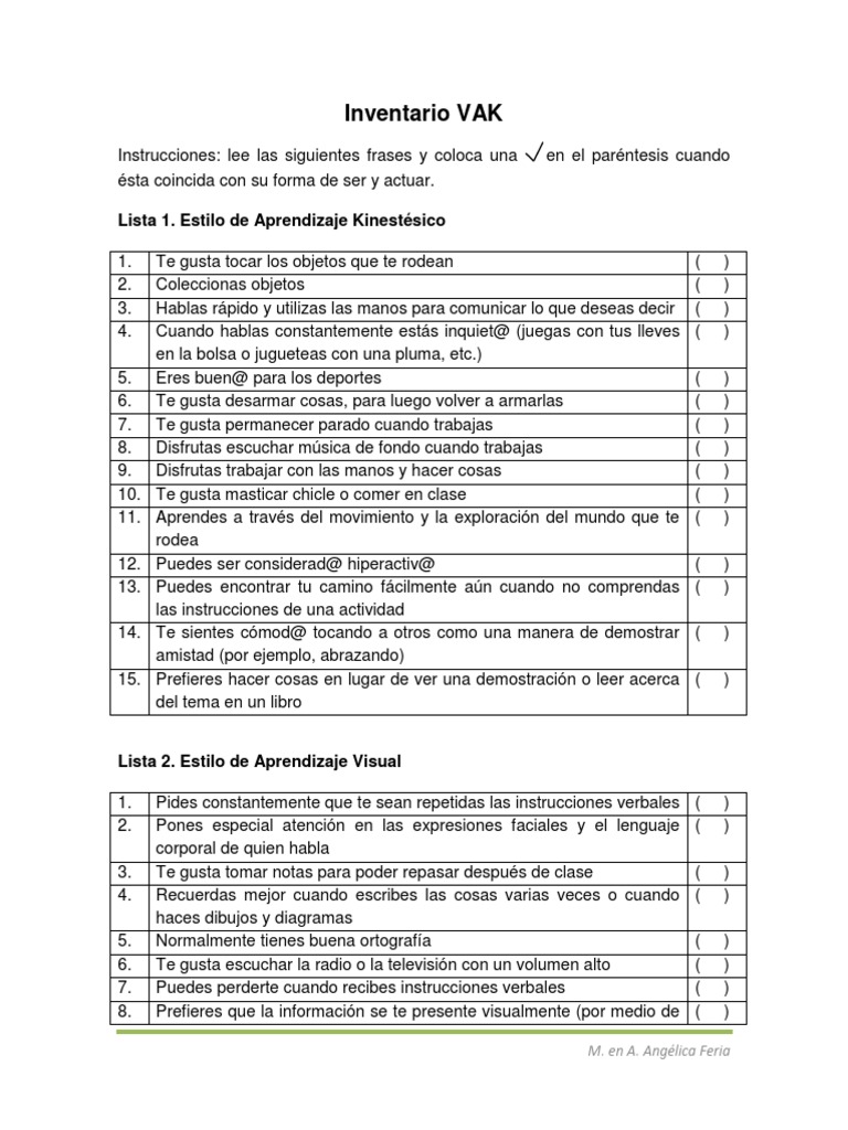 Test Vak PDF | PDF | Aprendizaje | Cognición