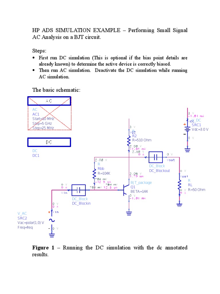 HP ADS SIMULATION EXAMPLE - Performing Small Signal AC Analysis On A ...