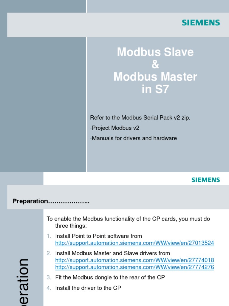 Simatic Modbus Training v2 | PDF | Computer Networking | Computer Network