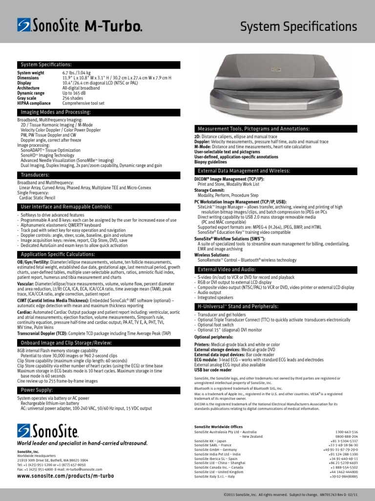 MTurbo System Specification | PDF | Video | Medical Ultrasound