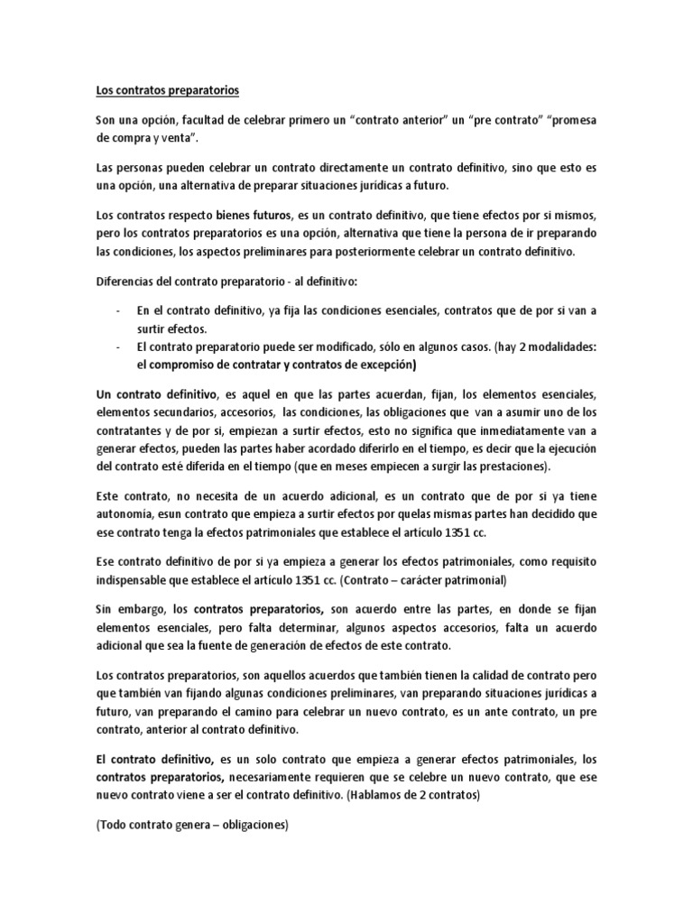 Contratos preparatorios y definitivos | PDF | Derecho contractual ...