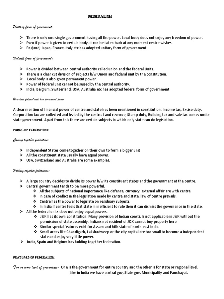 Unitary Form of Government:: Coming Together Federation | PDF ...