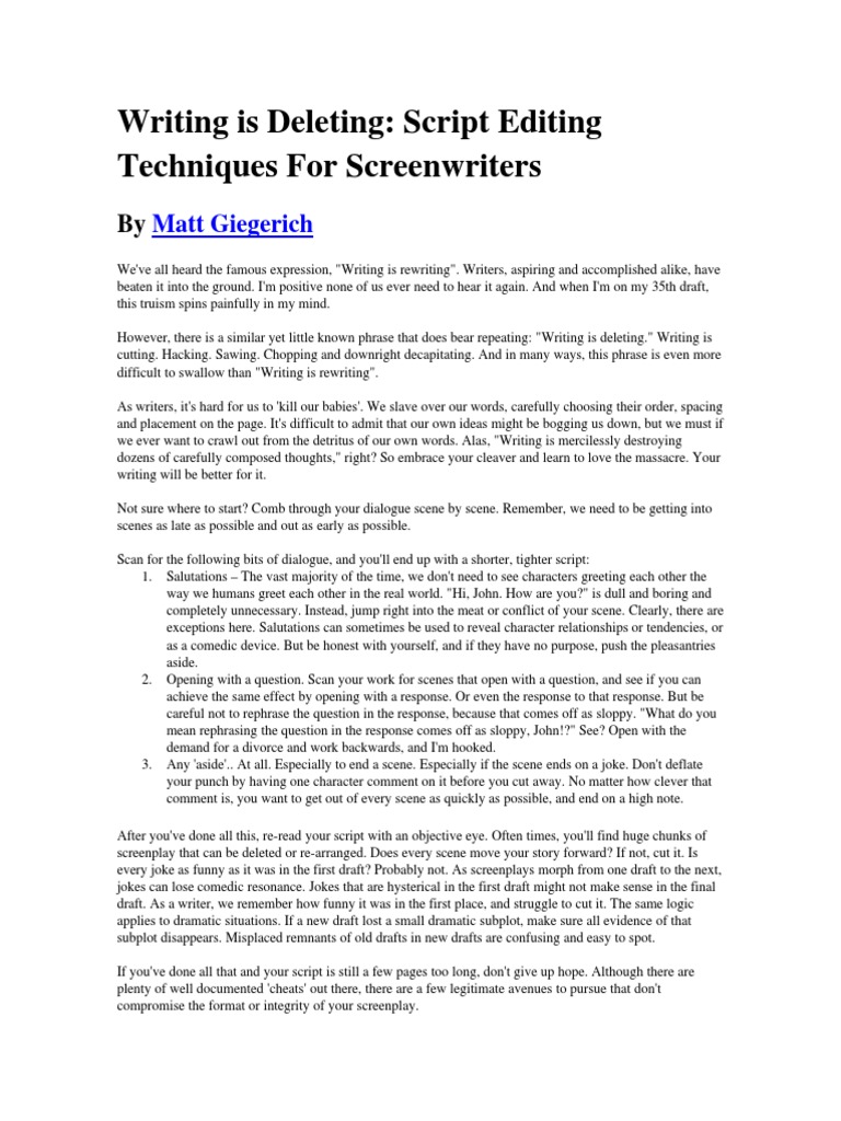 Script Editing Techniques for Writers | PDF | Language Arts & Discipline