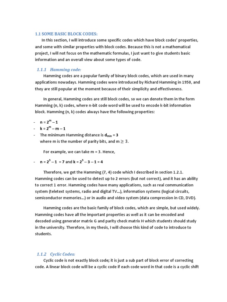 Some Basic Block Codes - 2804 | PDF | Field (Mathematics) | Naming ...