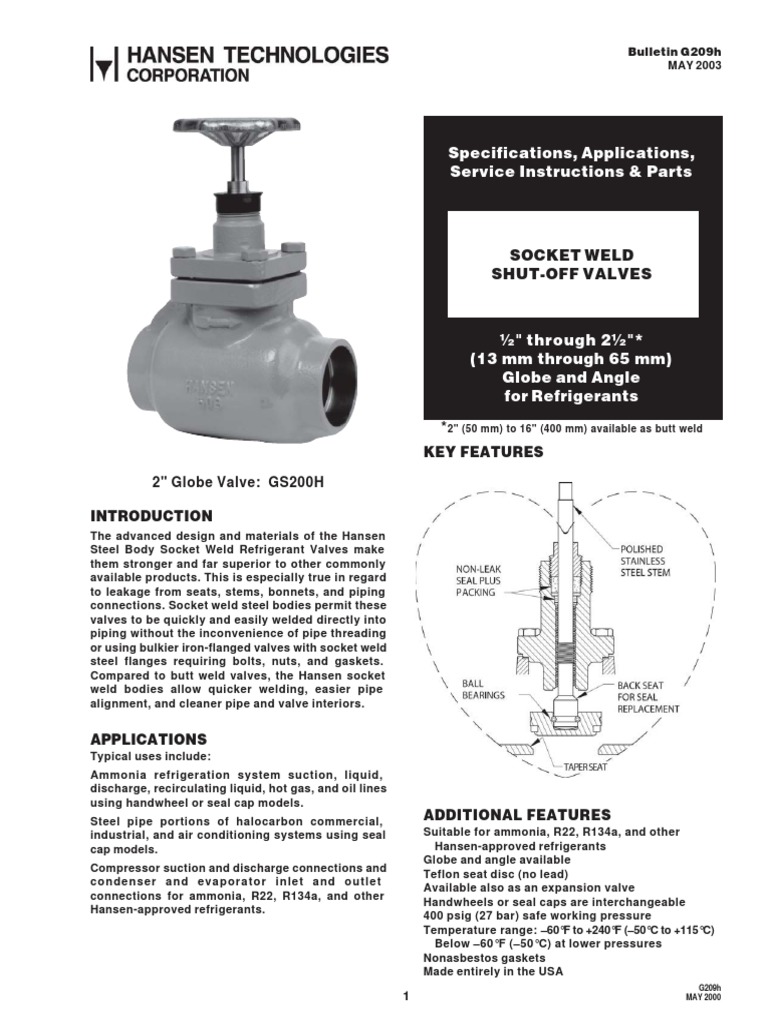 Hanson G209 (SW Valves) | PDF | Gas Technologies | Mechanical Engineering