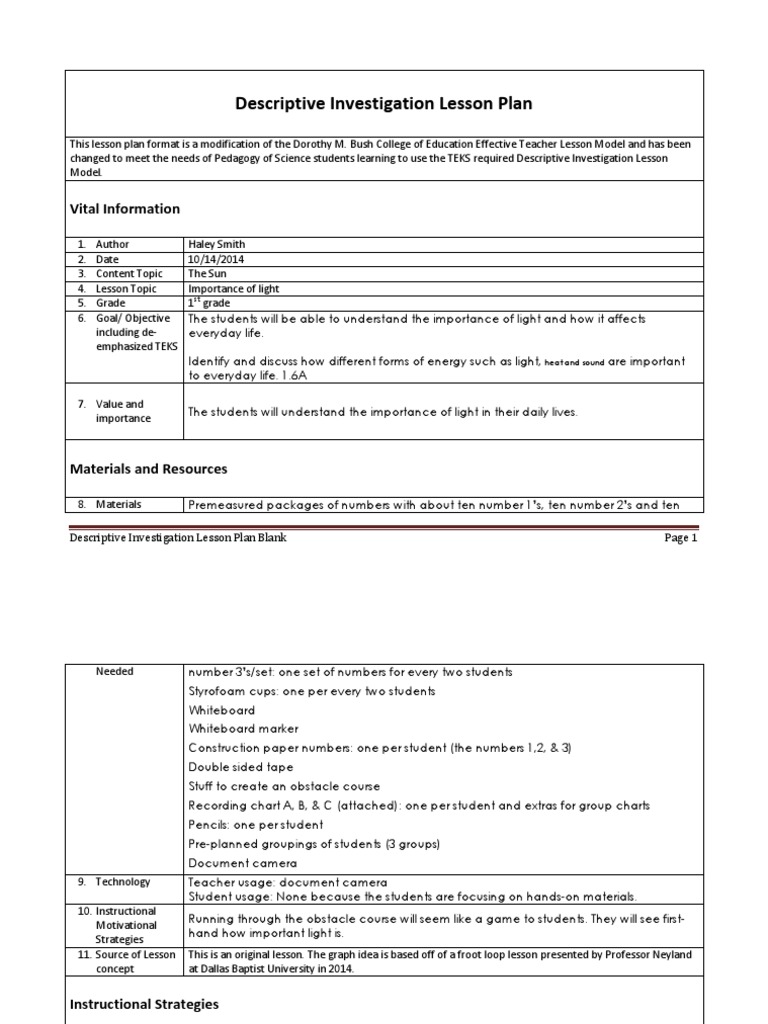 Importance of Light for 1st Graders | PDF | Lesson Plan | Science