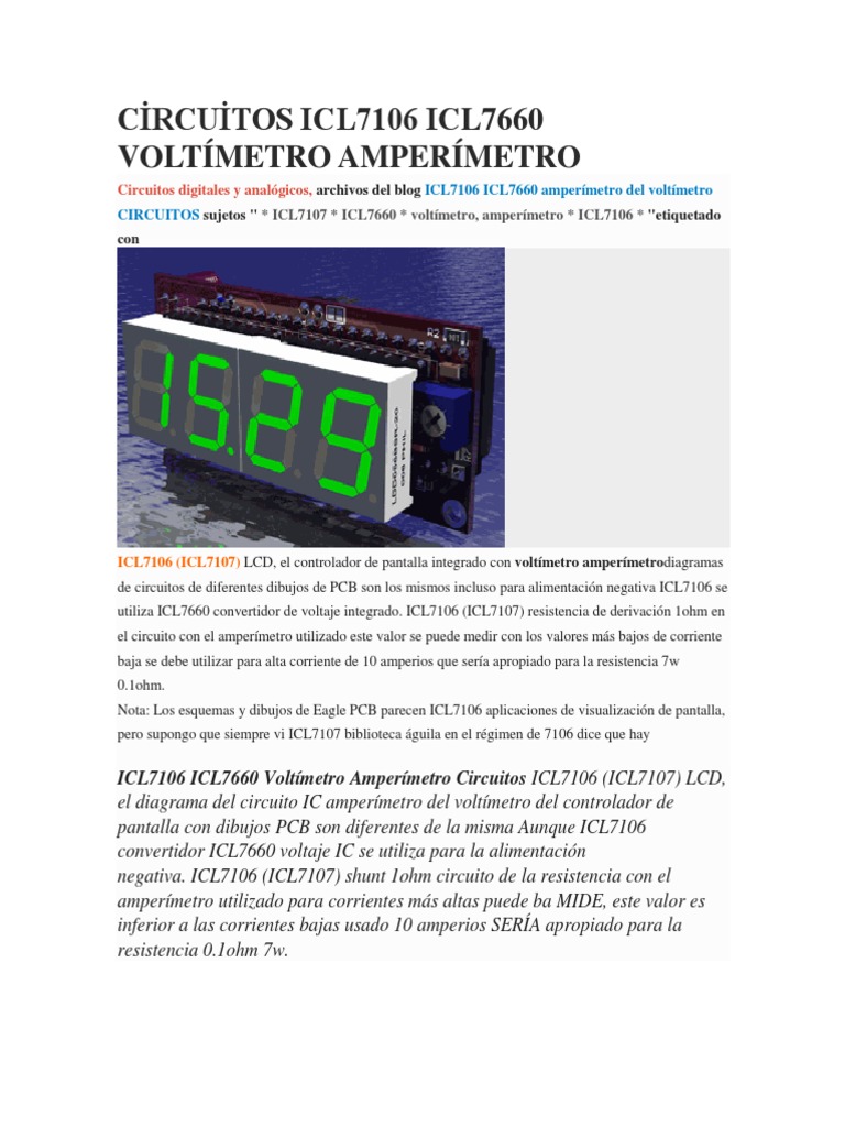Ci̇rcui̇tos Icl7106 Icl7660 Voltímetro Amperímetro | PDF