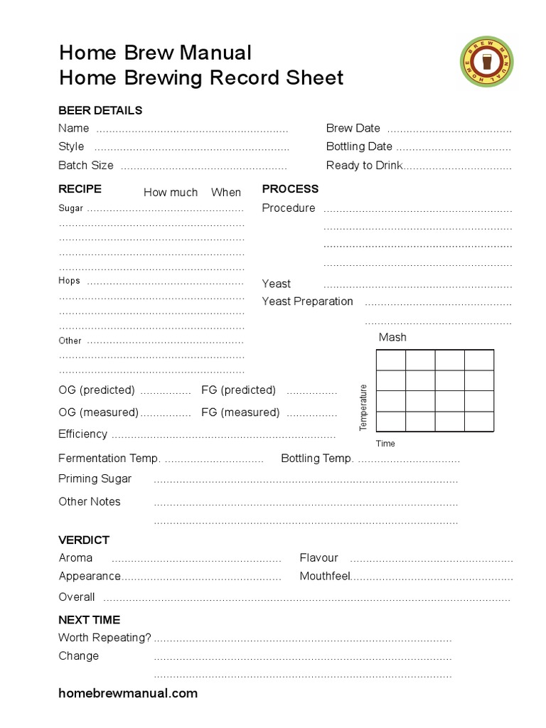 Home Brewing Record Sheets - pdf0 | PDF