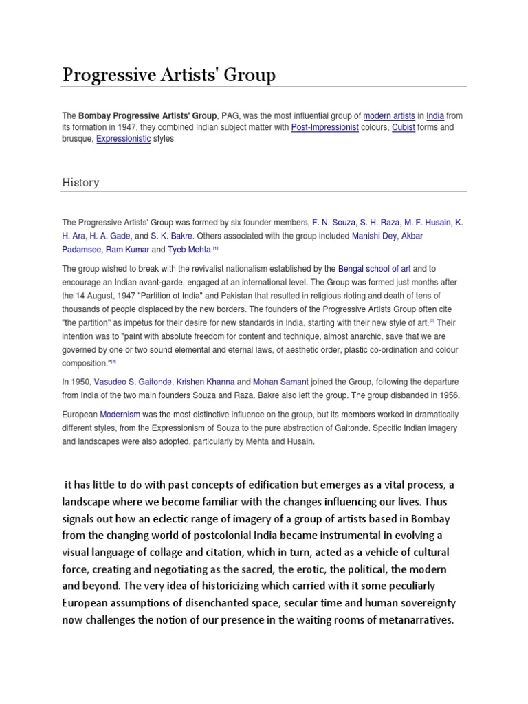 The Progressive Artists' Group: Formation and Influence of a Collective ...