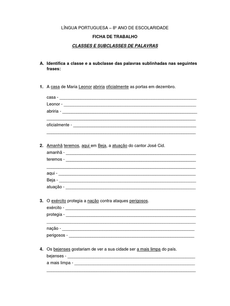 Classes e Subclasses de Palavras | PDF