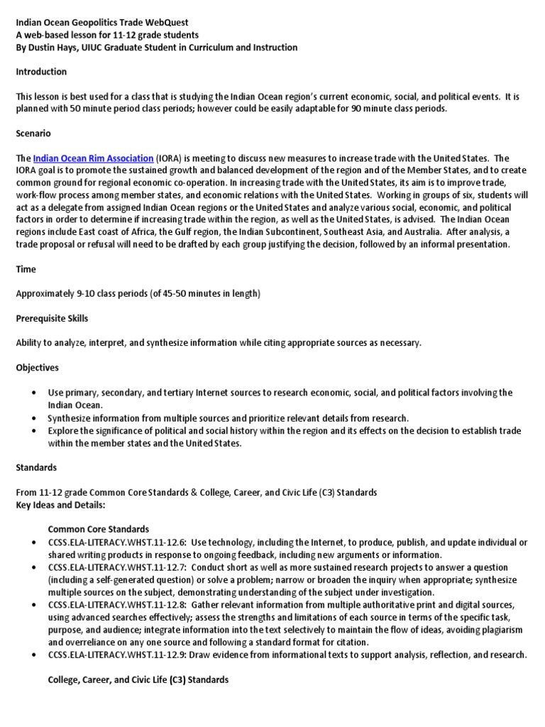 Indian Ocean Trade Webquest Full Lesson Plan-1 | PDF | East Africa ...