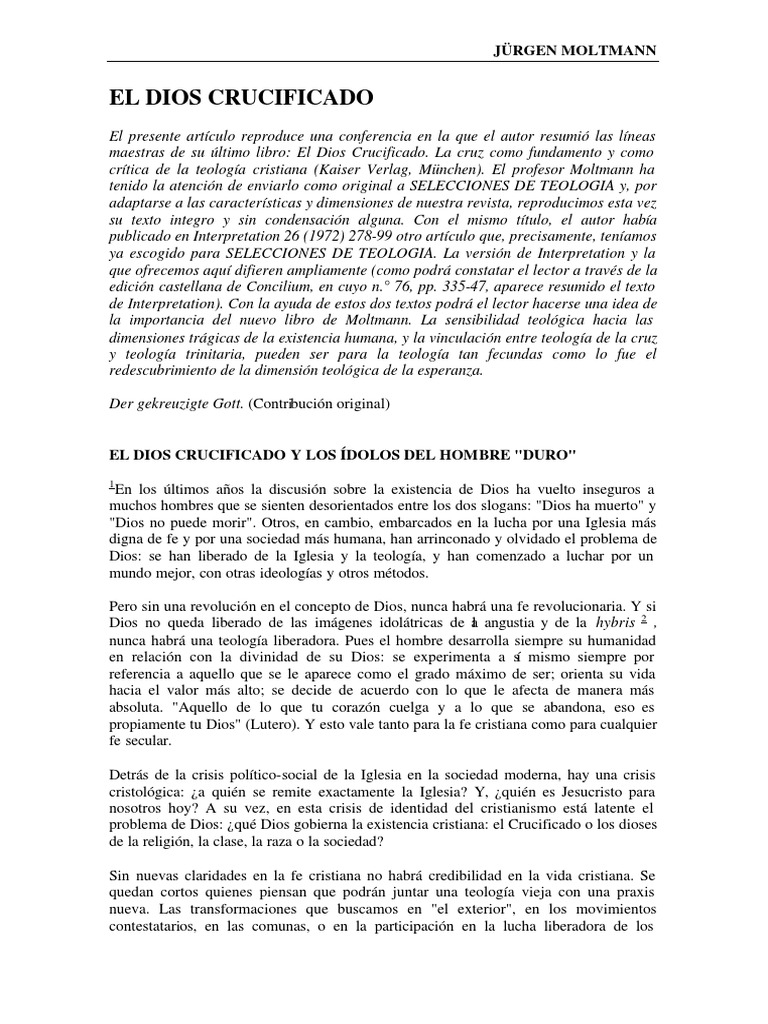 El Dios Crucificado - Moltmann | PDF | Dios | Amor