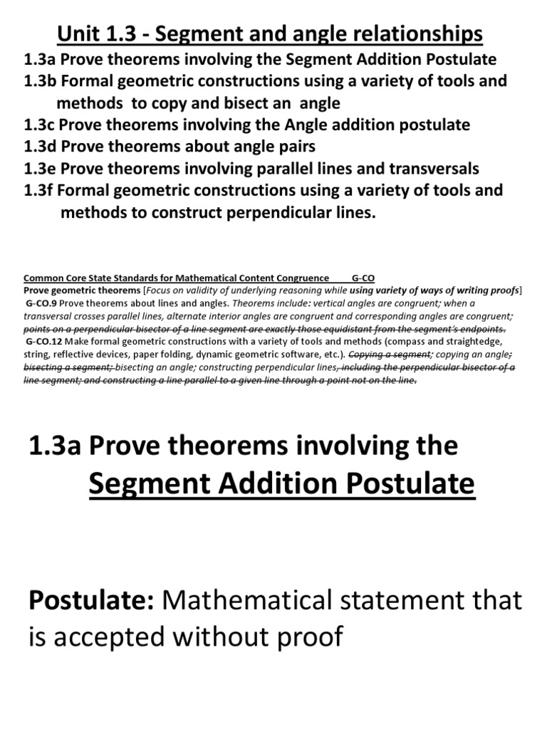Unit 1.3a Segment Addition Postulate Amp Midpoint Theorem CP | PDF ...