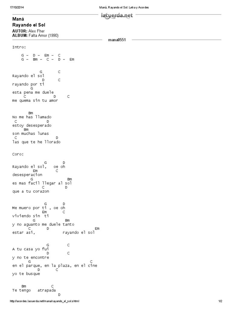 Maná, Rayando El Sol - Letra y Acordes PDF | PDF