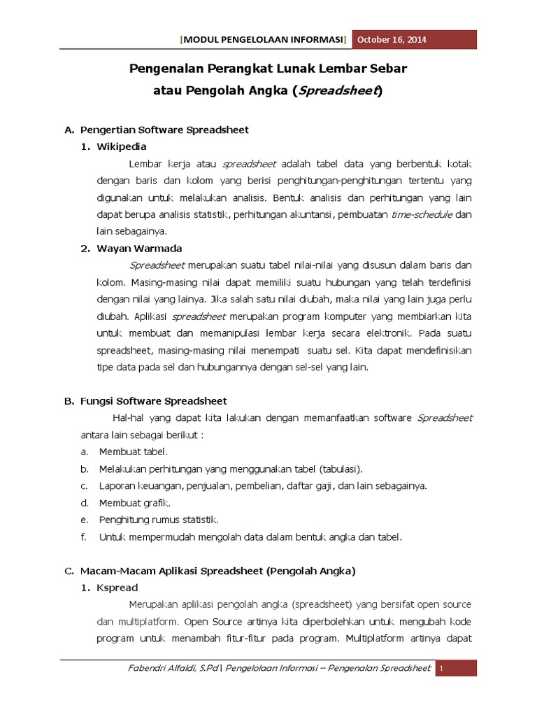 Pengertian Software Spreadsheet | PDF