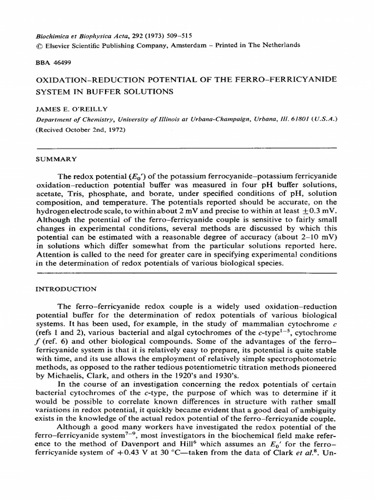 Oxidation-Reduction Potential of The Ferro-Ferricyanide System in ...