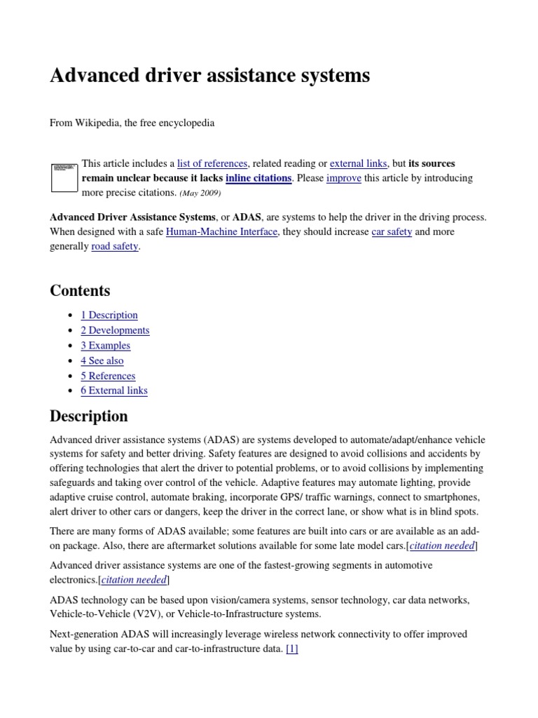 Adas Pdf Automobiles Vehicle Technology