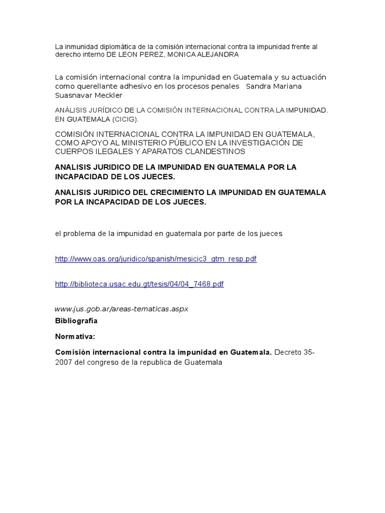 Inmunidad Diplomática y la CICIG en Guatemala | PDF | Ciencias sociales