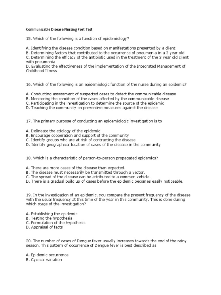 Communicable Disease Nursing Post Test | PDF | Epidemics | Epidemiology