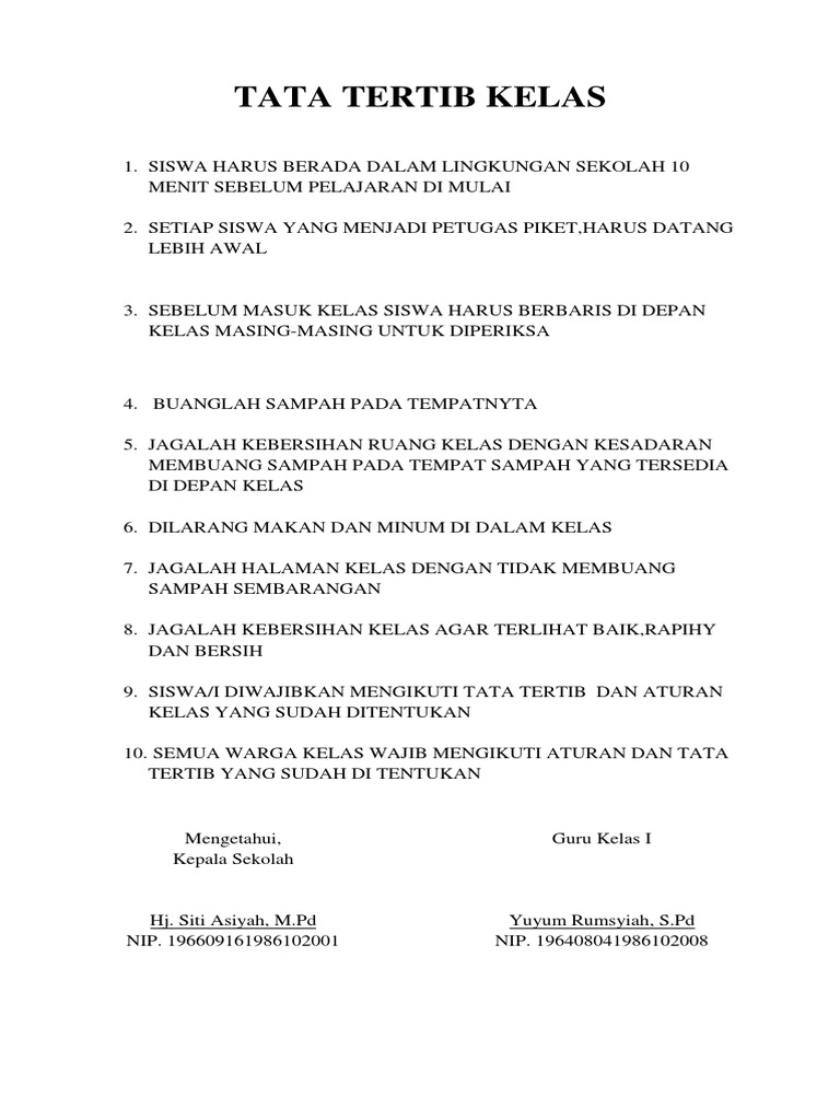 Tata Tertib Kelas | PDF