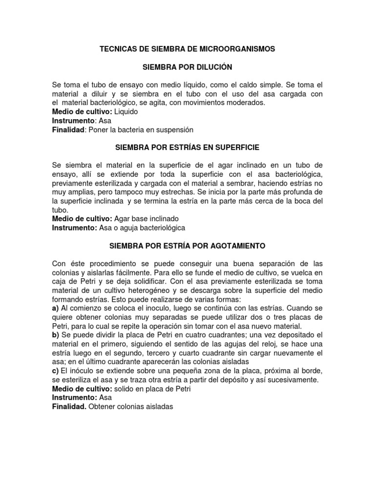Tecnicas Microorganismos | PDF | Siembra | Naturaleza