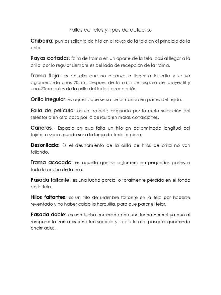 Fallas de Telas y Tipos de Defectos | PDF