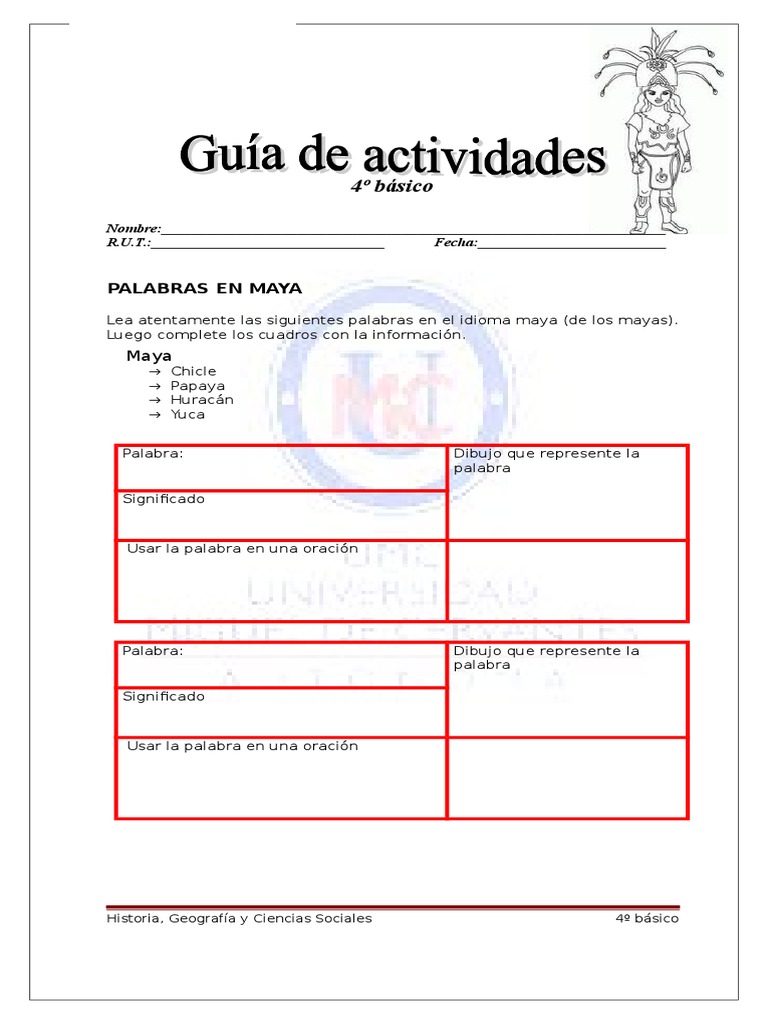Guía de Actividades. Los Mayas. Palabras en Mayas | PDF | Idiomas
