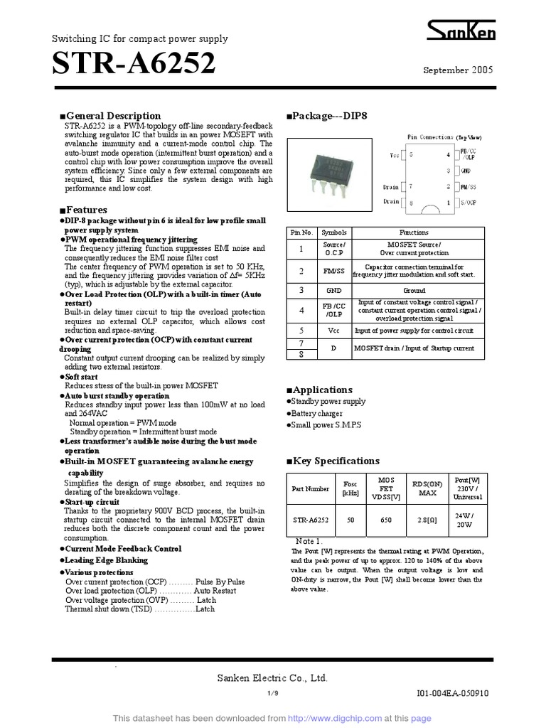 STR A6252 PDF | PDF | Mosfet | Field Effect Transistor