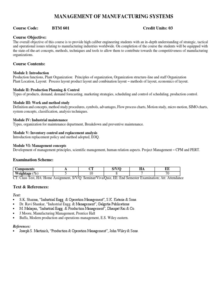 Management of Manufacturing Systems | PDF | Art | Computers