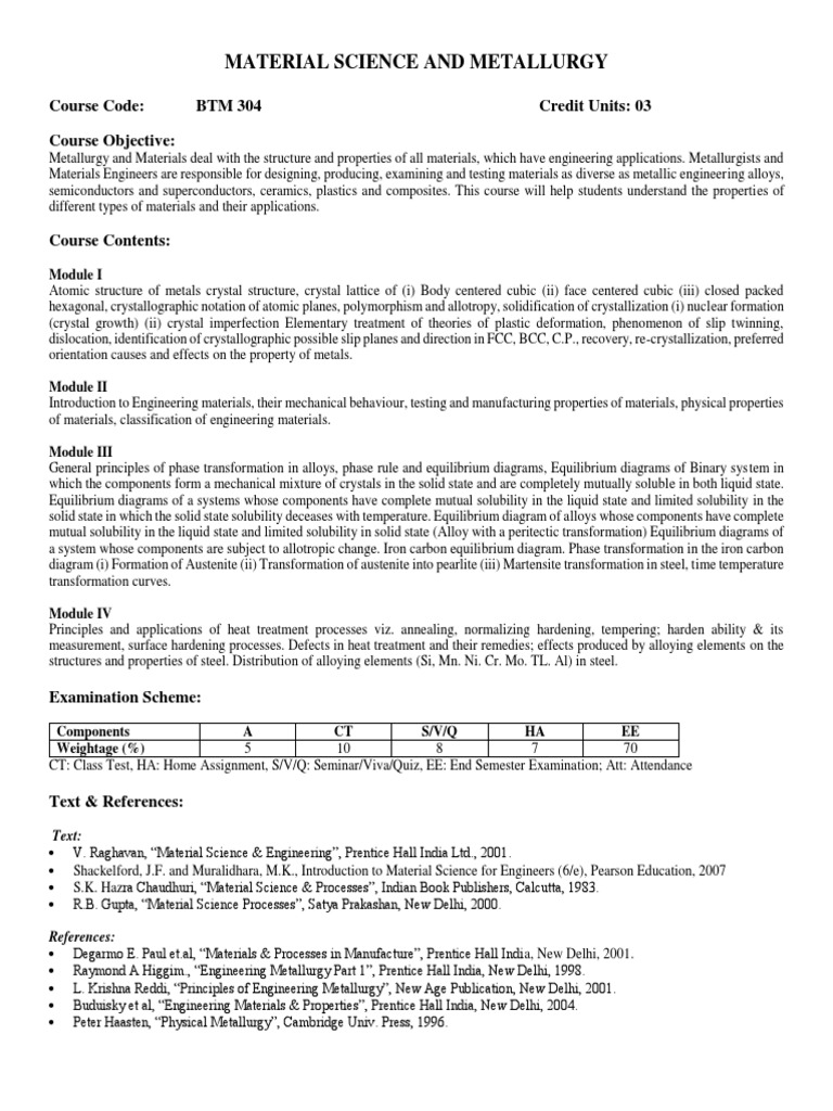 Material Science and Metallurgy Course | PDF | Crystal | Materials Science