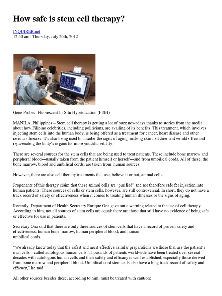 How Safe Is Stem Cell Therapy | PDF | Cell Therapy | Food And Drug ...