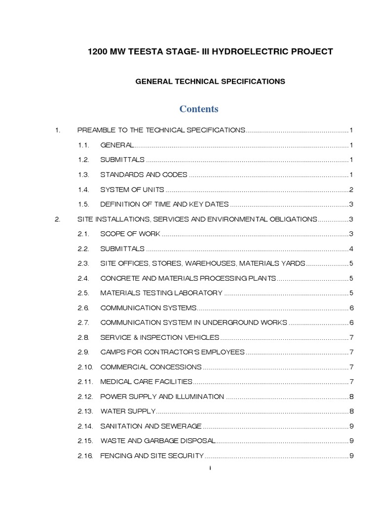 Teesta III Tech Specs. | PDF | General Contractor | Specification (Technical Standard)