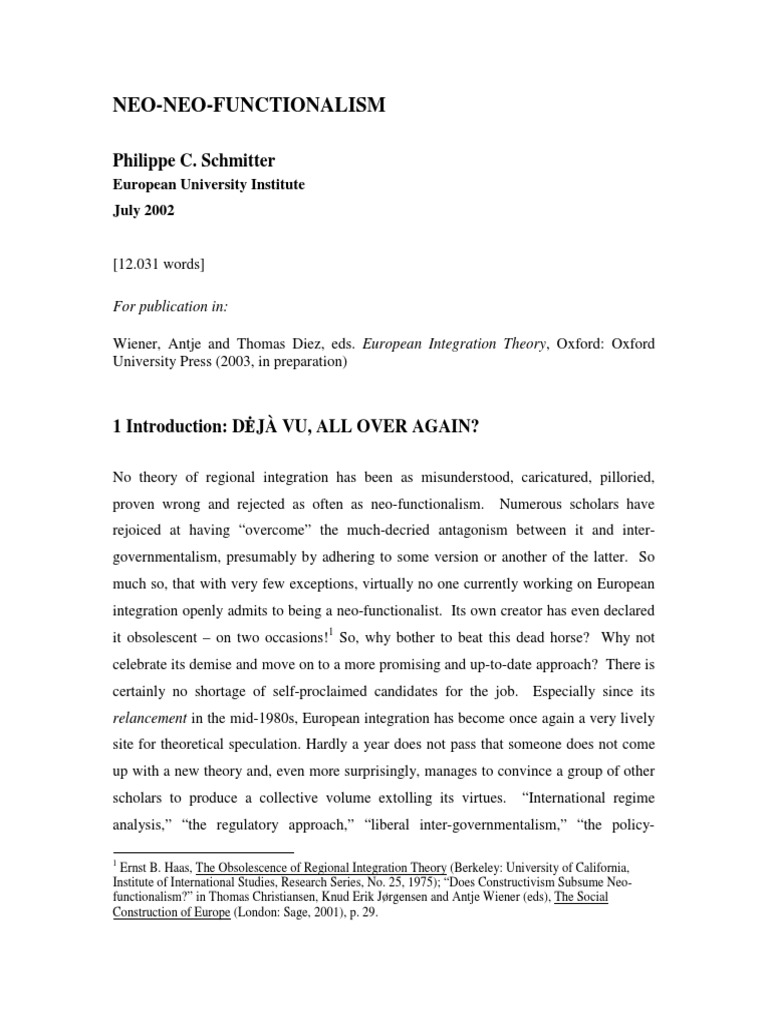 Neofunctionalism | PDF