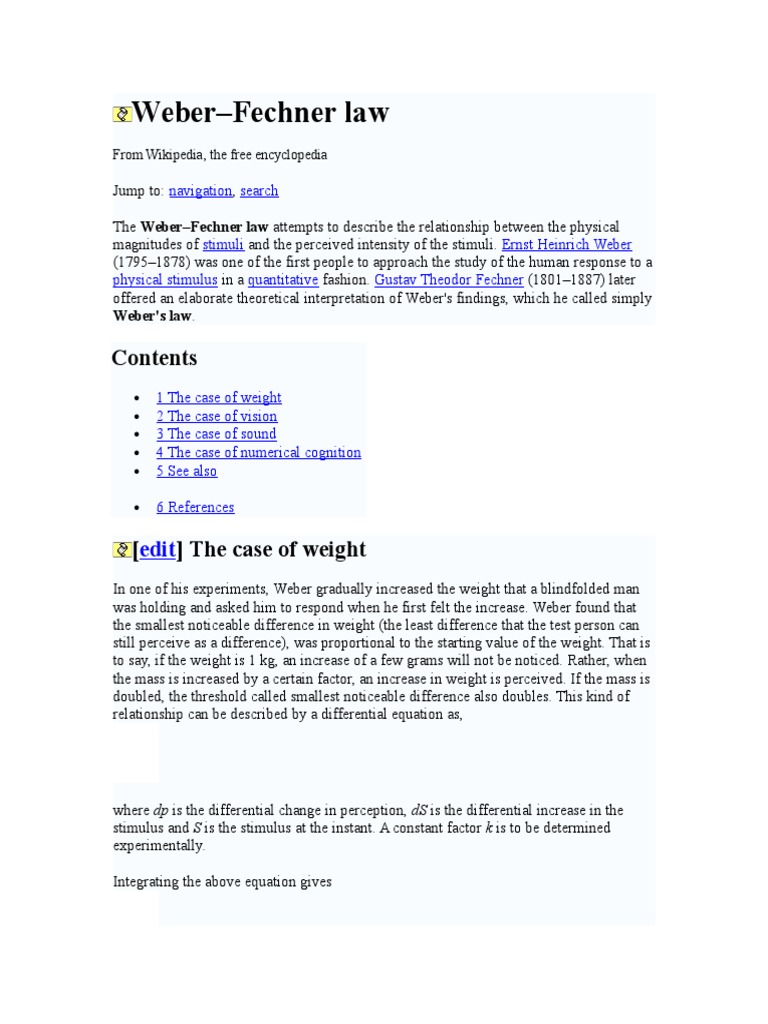 Weber–Fechner law - Wikipedia, the free encyclopedia.doc | Pitch (Music ...