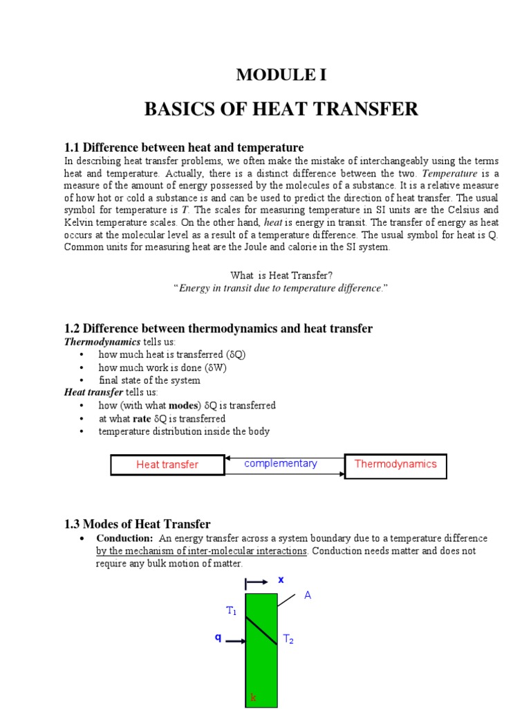Basics of Heat Transfer: 1.1 Difference Between Heat and Temperature | PDF