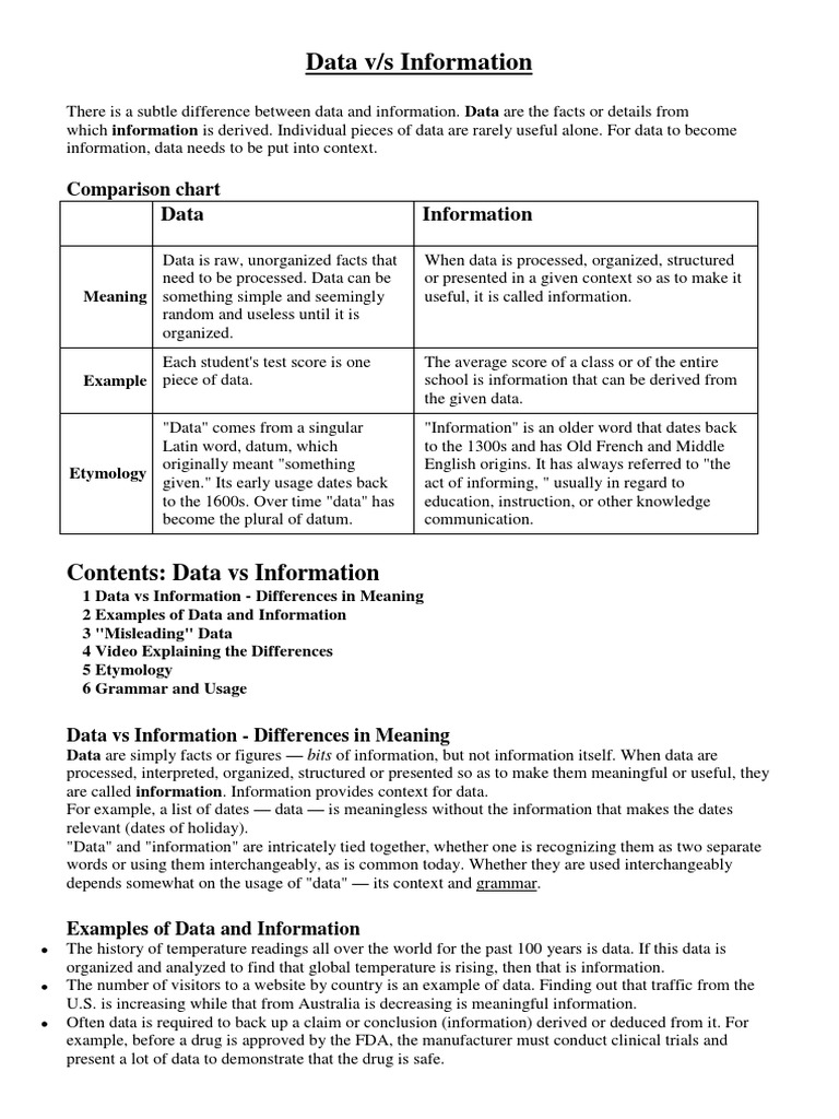 Data Vs Information | PDF | Data | Plural