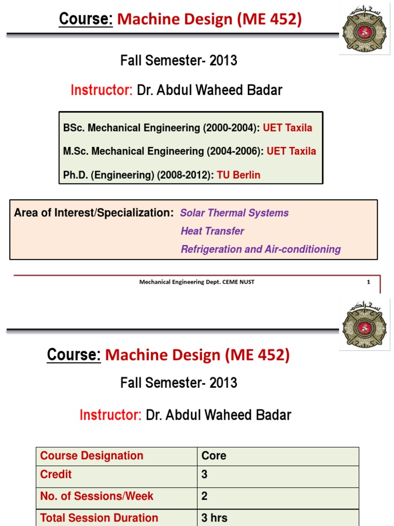 Machine Design Course Overview ME 452 | PDF | Design | Strength Of ...