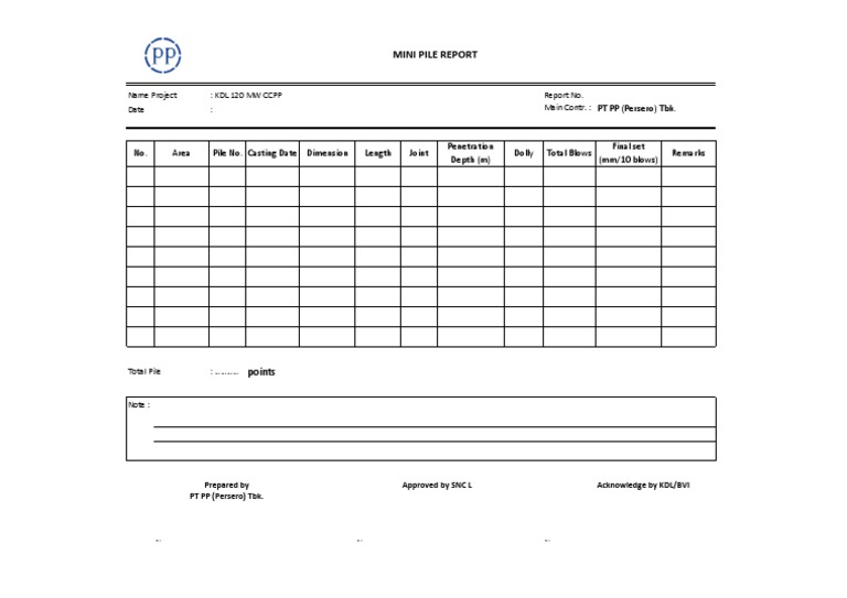 PT PP (Persero) TBK.: Mini Pile Report | PDF