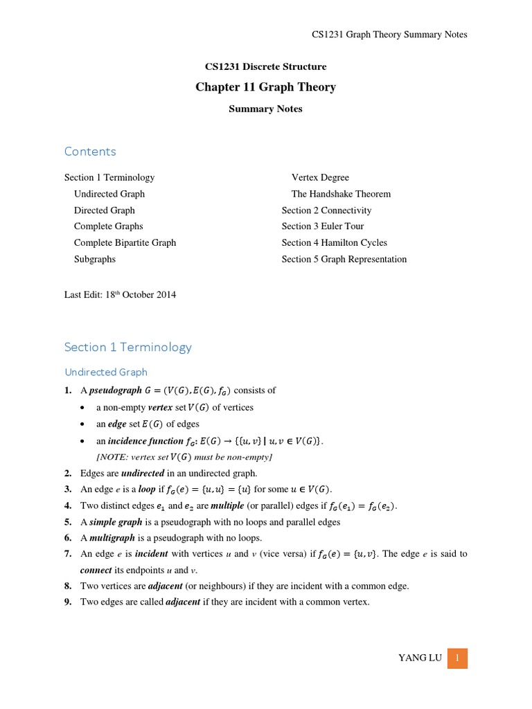 Graph Theory Summary Notes | PDF | Vertex (Graph Theory) | Graph Theory Graph Theory Summary Notes | PDF | Vertex (Graph Theory) | Graph Theory