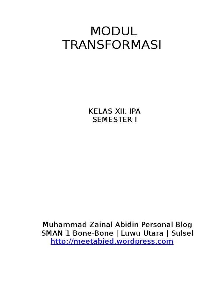 Modul Matematika Kelas Xii Transformasi | PDF | Sains & Matematika | Komputer