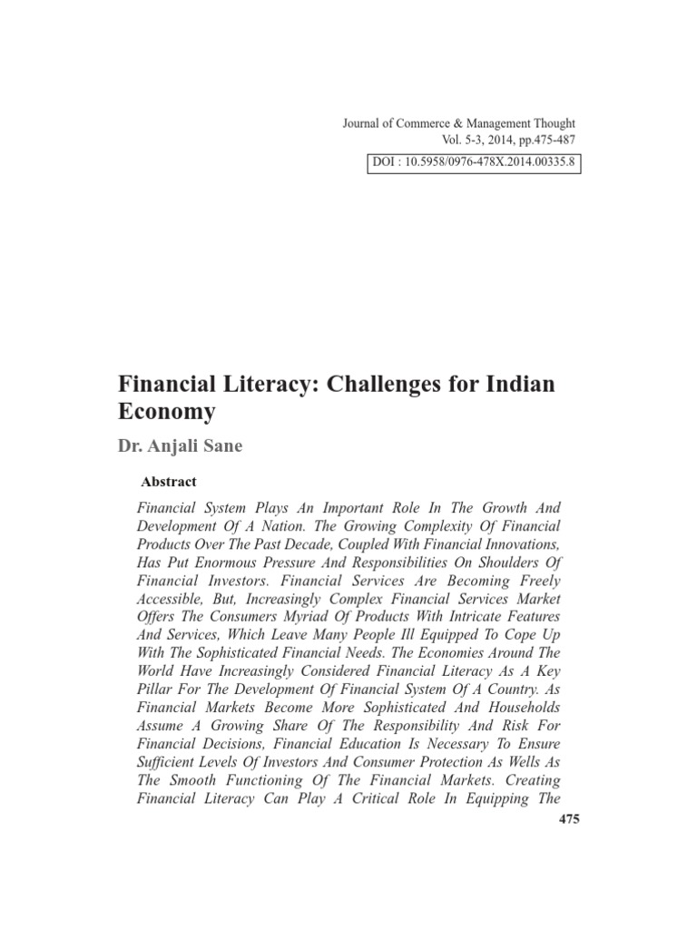 Financial Literacy: Challenges For Indian Economy | PDF | Financial ...