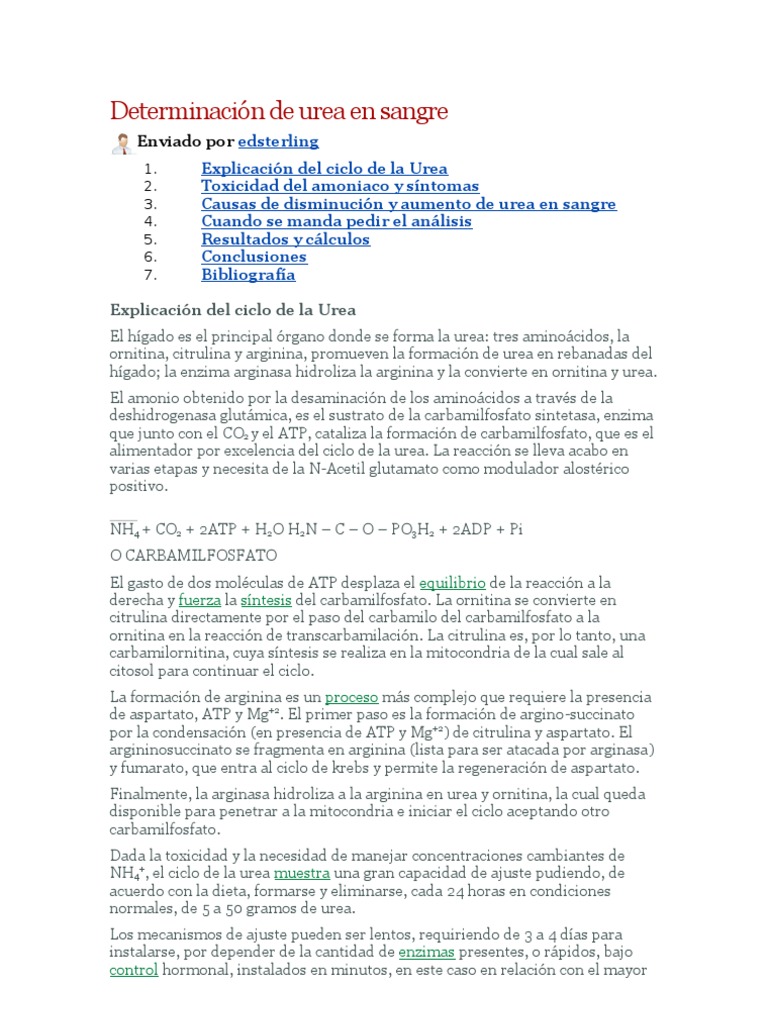 Análisis de Urea en Sangre: Causas y Efectos | PDF | Orina | Bioquímica