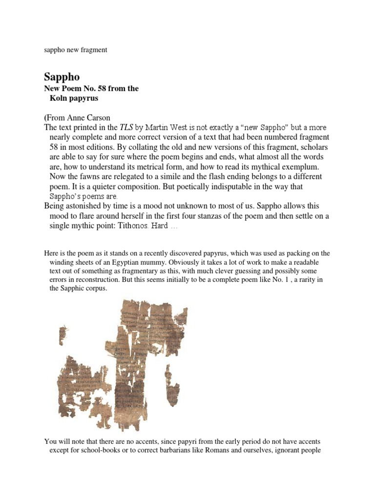 Sappho 58 New Fragment | Poetry | Plato