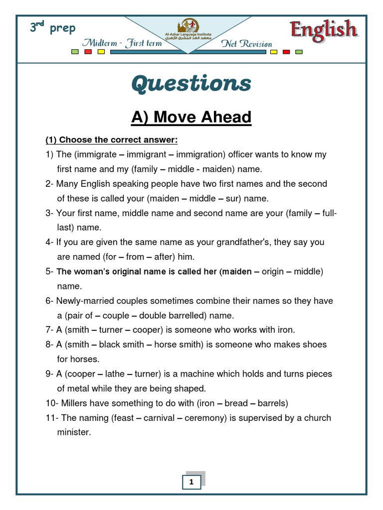 Move Ahead 3rd Prep 1st Term | PDF | A Tale Of Two Cities