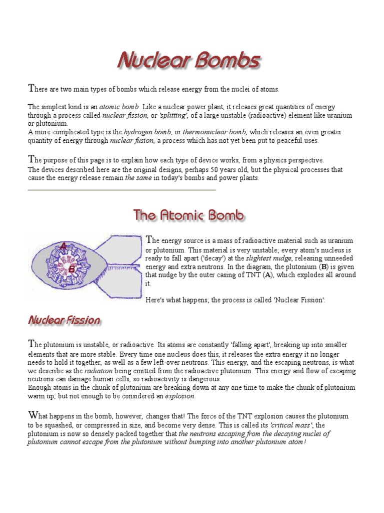 There Are Two Main Types of Bombs Which Release Energy | PDF | Nuclear ...
