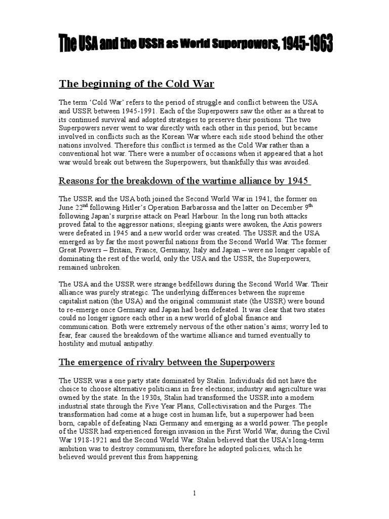 Revision Notes Cold War 1945-1963 | Download Free PDF | Cold War ...